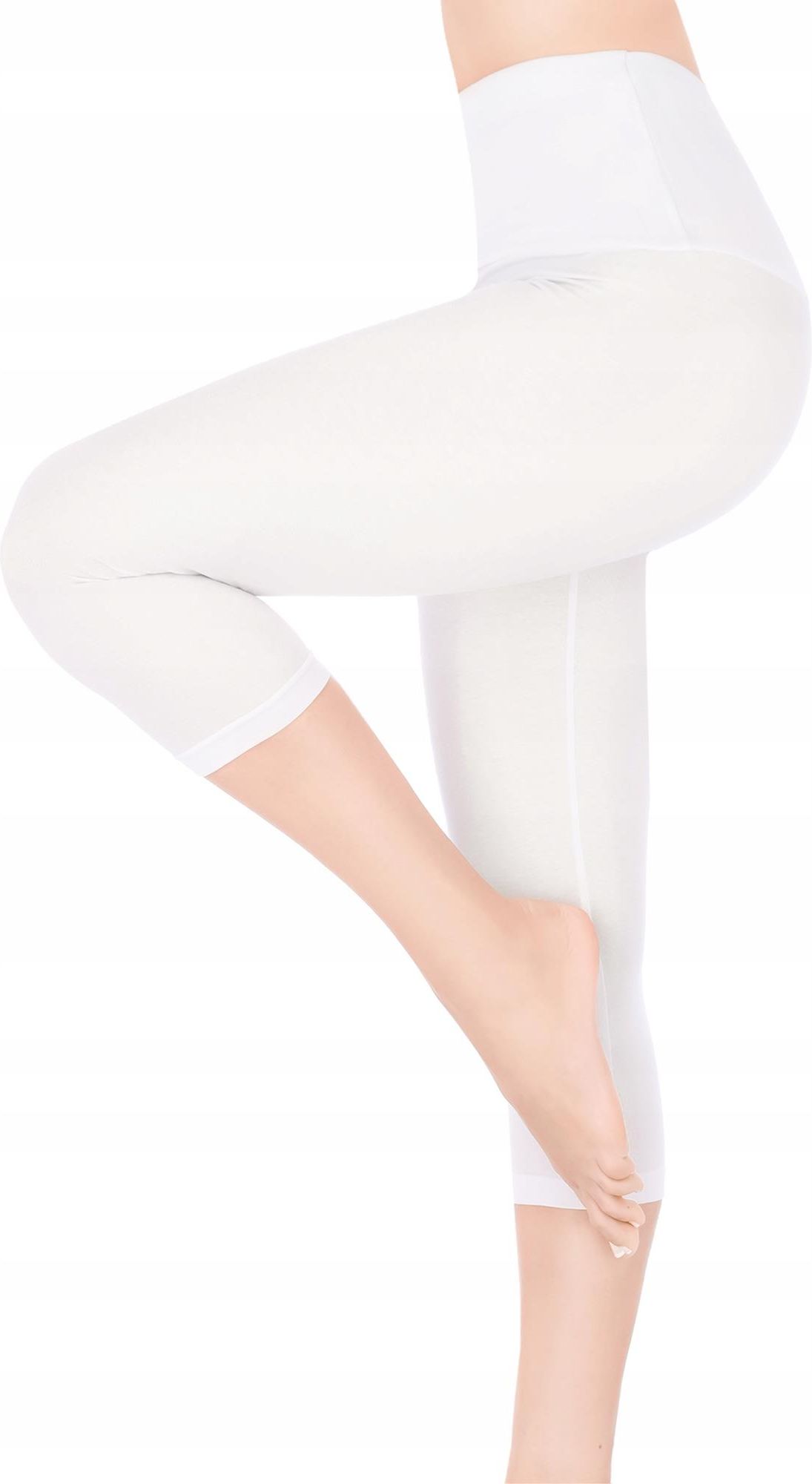 Legginsy damskie 3/4 z wysokim stanem getry panelem rybaczki białe XL ...