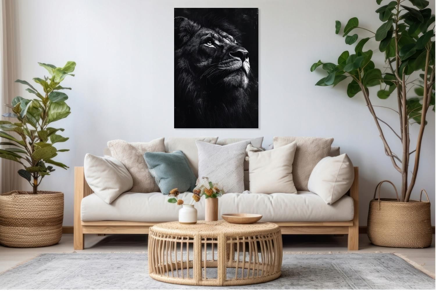 Obraz 30x50cm Portret Zwierząt do Salonu Pokoju , Lew , Czarno Białe ...