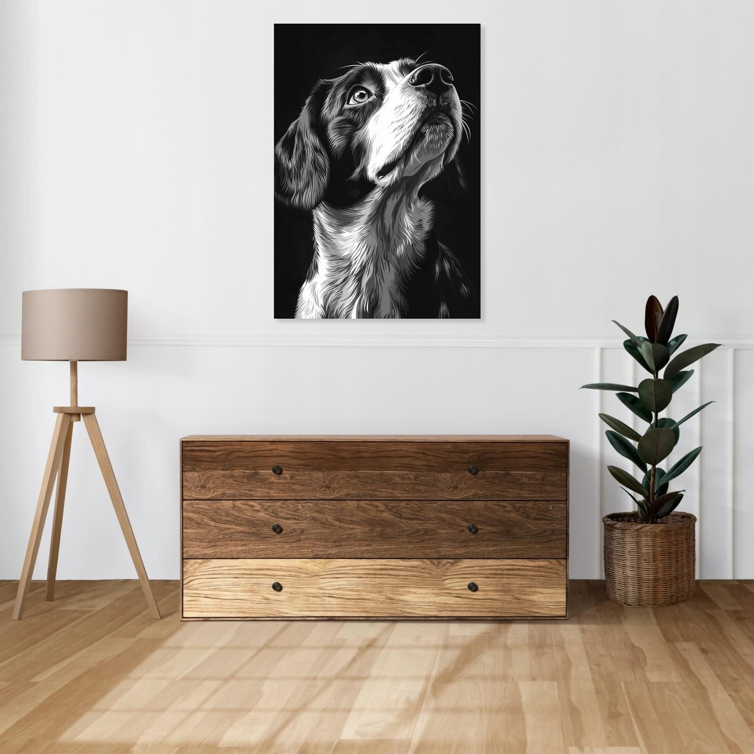 Obraz 40x60cm Portret Zwierząt do Salonu , Beagle 2 , Czarno Białe ...