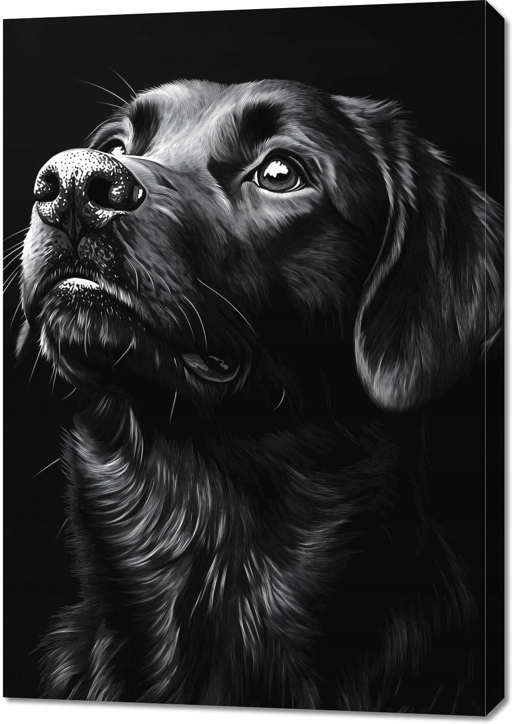 Obraz 70x100cm Portret Zwierząt do Salonu Pokoju , Labrador 2 , Czarno ...