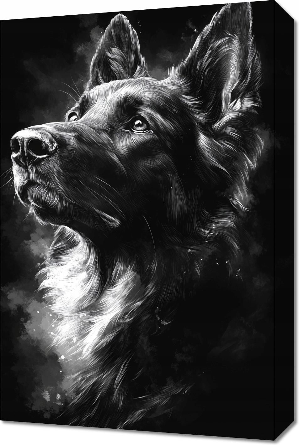 Obraz 40x60cm Portret Zwierząt do Salonu Pokoju , Owczarek , Czarno ...