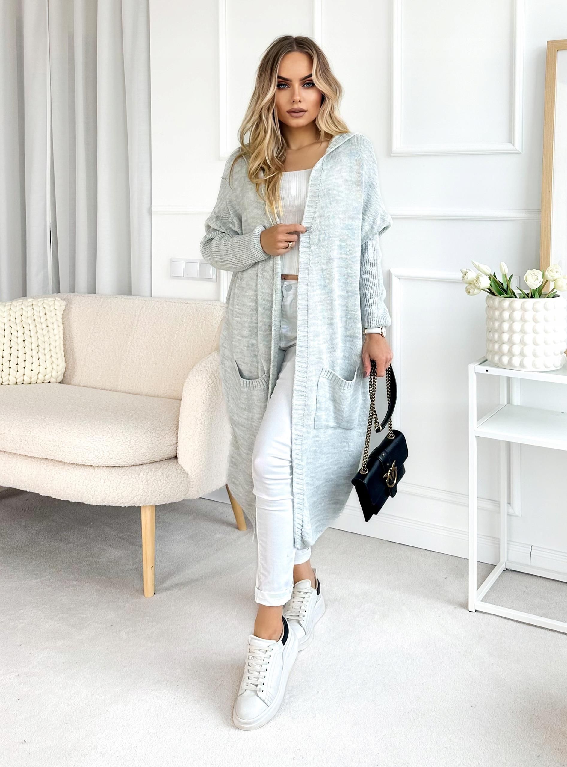 Modny długi Sweter damski Kardigan narzutka kaptur - Ceny i opinie ...