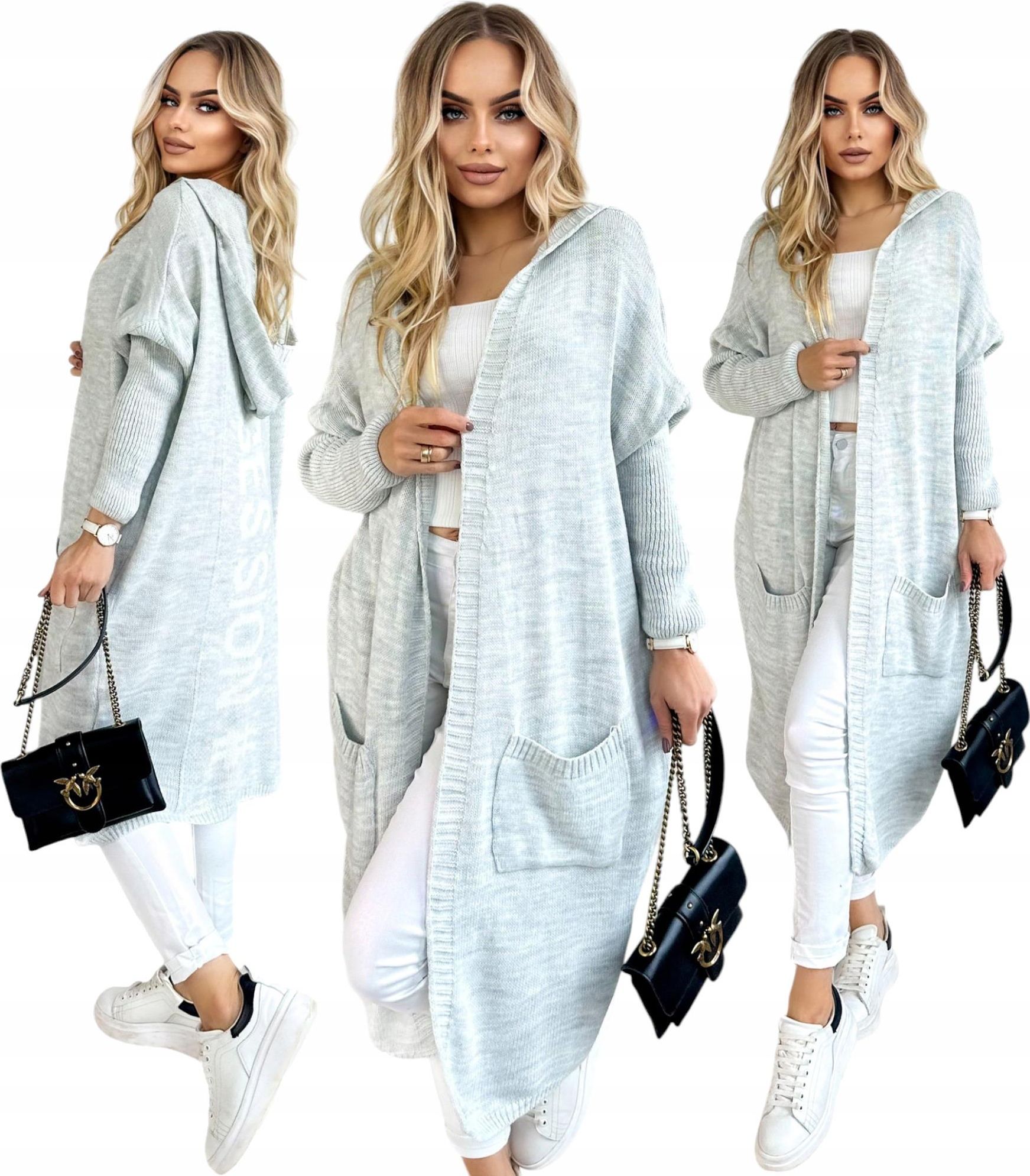Modny długi Sweter damski Kardigan narzutka kaptur - Ceny i opinie ...