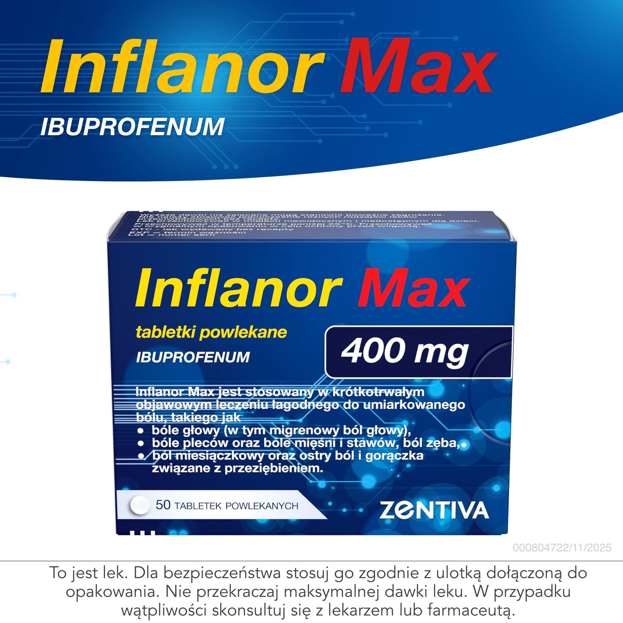 Leki przeciwbólowe Zentiva Inflanor Max 400mg 50tabl. - Opinie i ceny ...