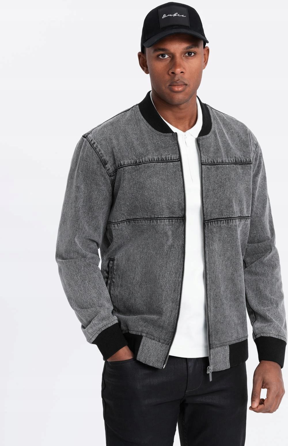 Modna męska kurtka jeansowa bomberka szara Ombre OM-JADJ-0163 V1 roz ...