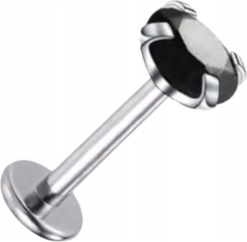 Kolczyk Piercing Srebrny Labret z czarnym kryształkiem Lobe Helix 1,2/6 ...