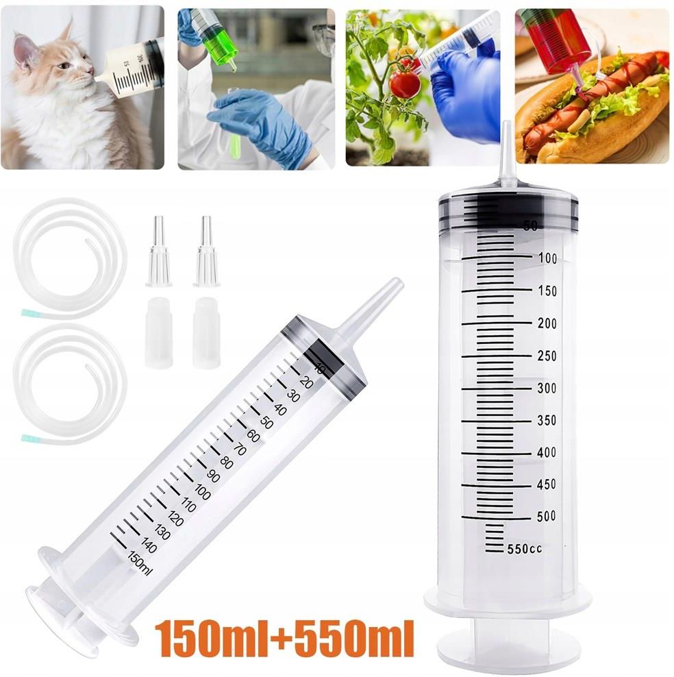 Strzykawka 150Ml 550Ml Z Rurką 1M, Duża Plastikowa Strzykawka Pomiarowa ...