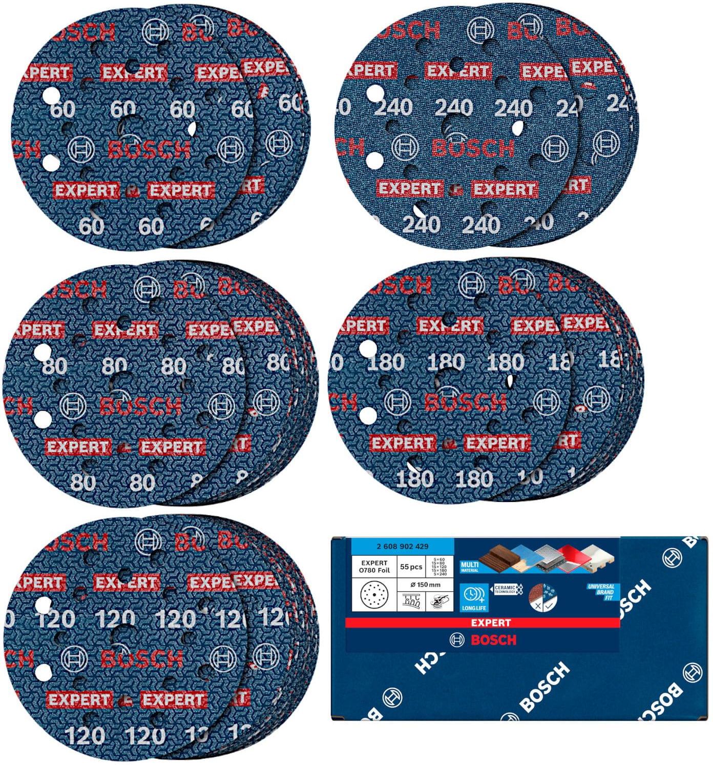 Bosch EXPERT O780 Foil Sanding Disc Set G60/80/120/180/240 2608902470 ...