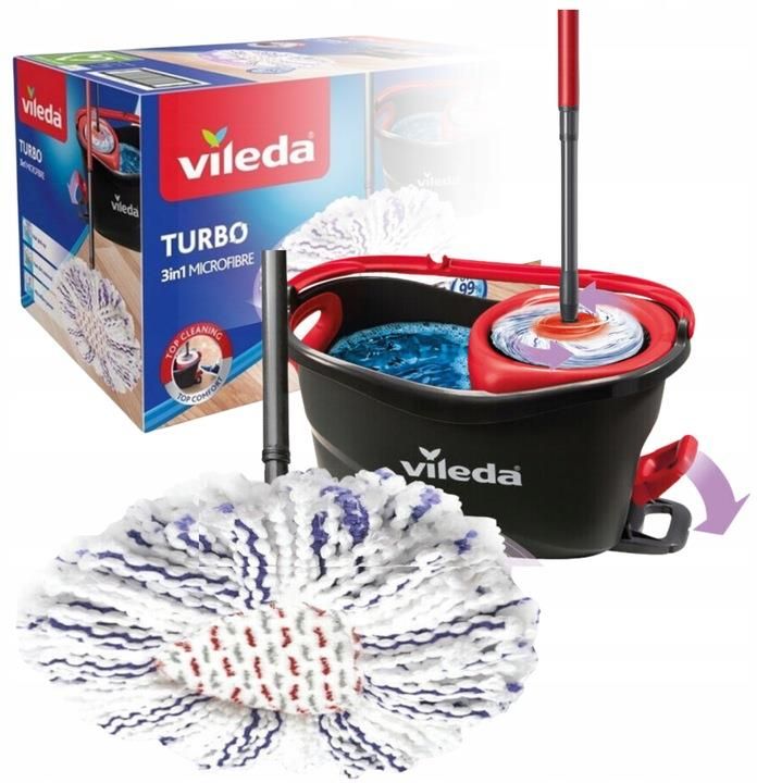 Vileda Mop Obrotowy Turbo 3w1 Mikrofibra Zestaw Wring Okrągły Z Wirówką ...