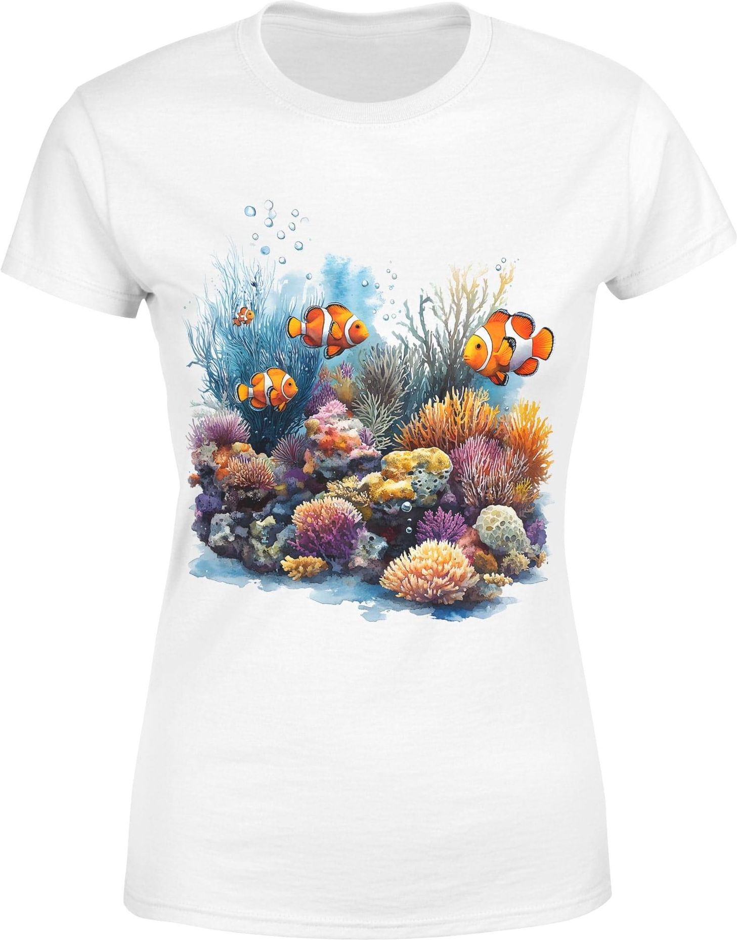 Akwarium rybki nemo nurek rafa koralowa ryby Damska koszulka (M, Czarny ...