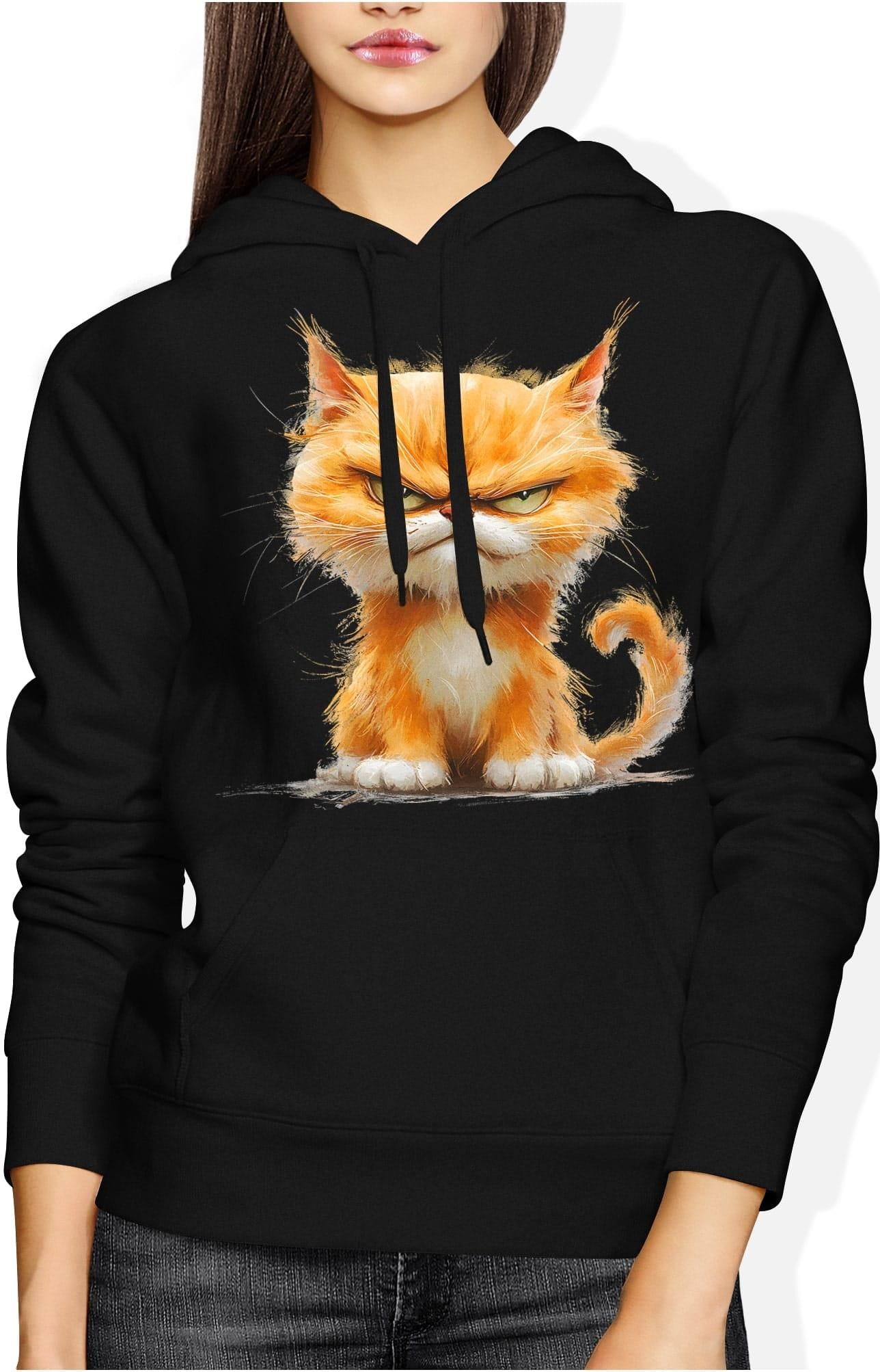 Zabawny pomarańczowy zły kot Damska bluza z kapturem (M, Czarny) - Ceny ...