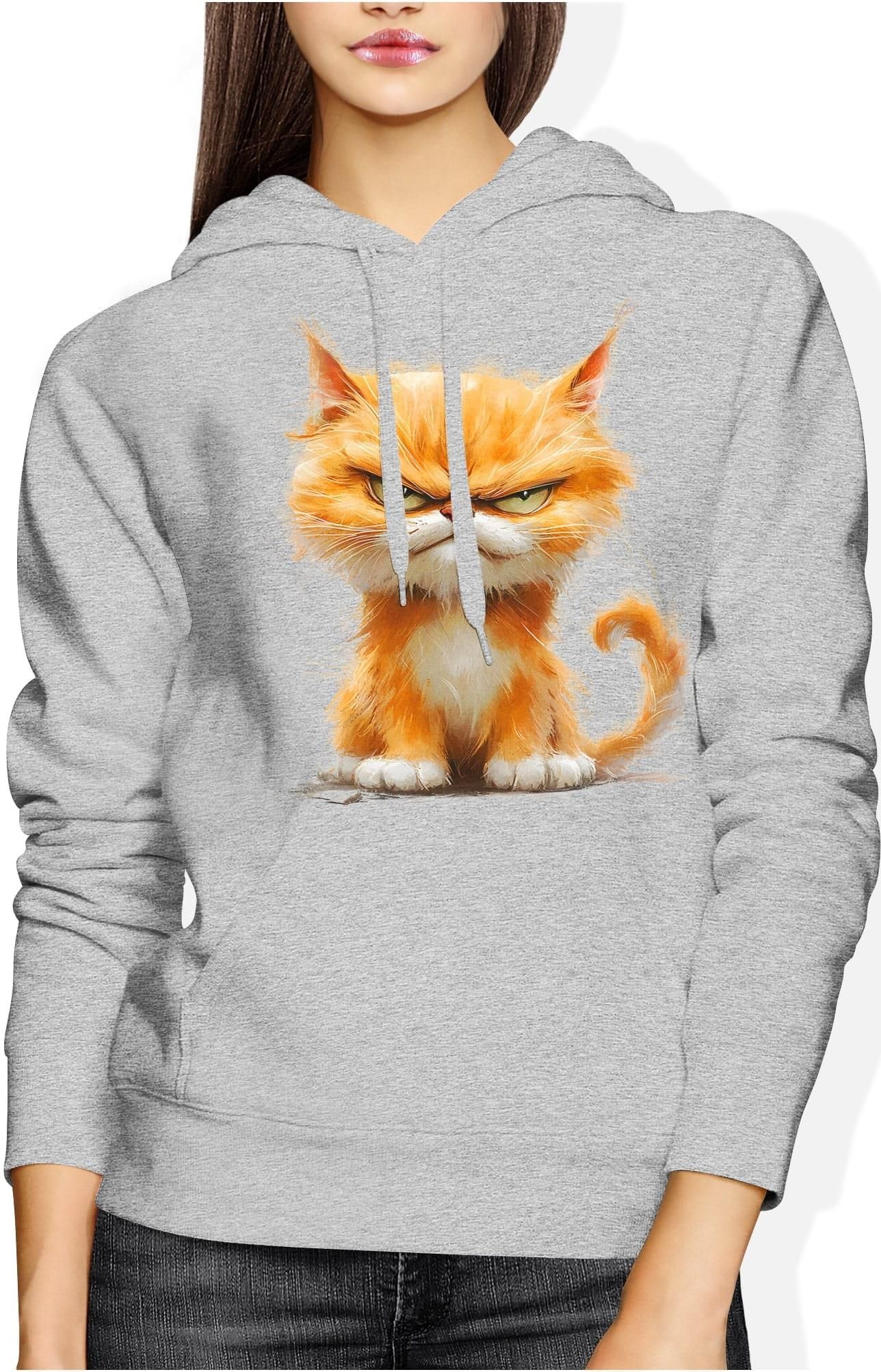 Zabawny pomarańczowy zły kot Damska bluza z kapturem (L, Czarny) - Ceny ...
