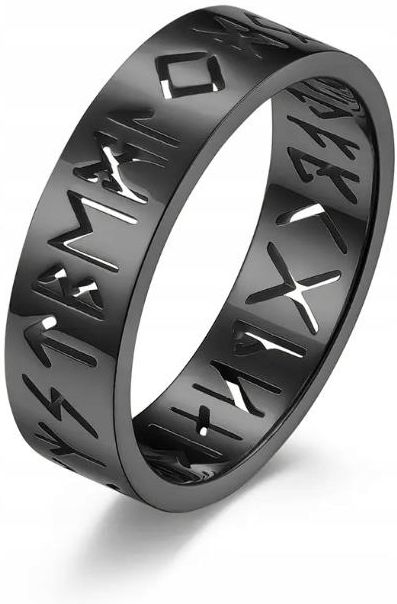 PIERŚCIONEK OBRĄCZKA CZARNA KLASYCZNA RUNY FUTHARK WIKINGOWIE / r25 ...