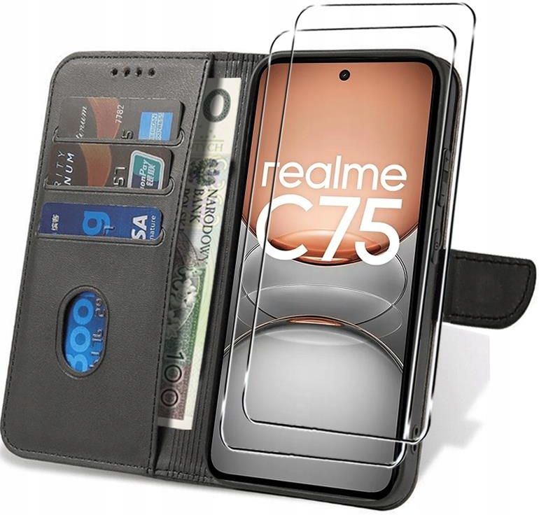 Case Etui Do Realme C75 Skórzane Portfel Magnetyczne Skin 2X Szkło ...