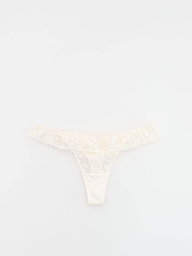 Reserved - Koronkowe majtki typu stringi - złamana biel - Ceny i opinie - Ceneo.pl