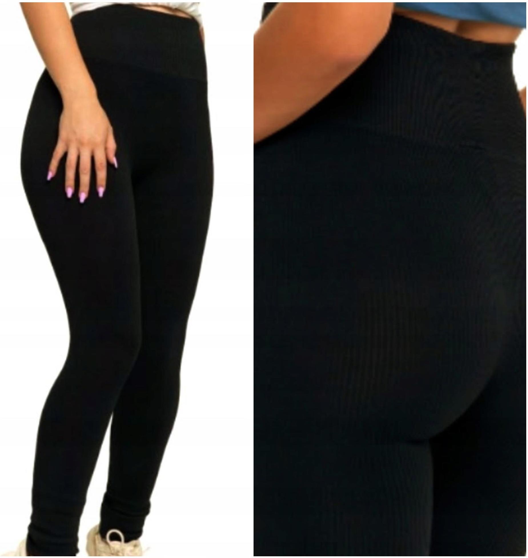 LEGGINSY z wysokim stanem spodnie z panelem czarne ELASTYCZNE 5/6XL - Ceny i opinie - Ceneo.pl