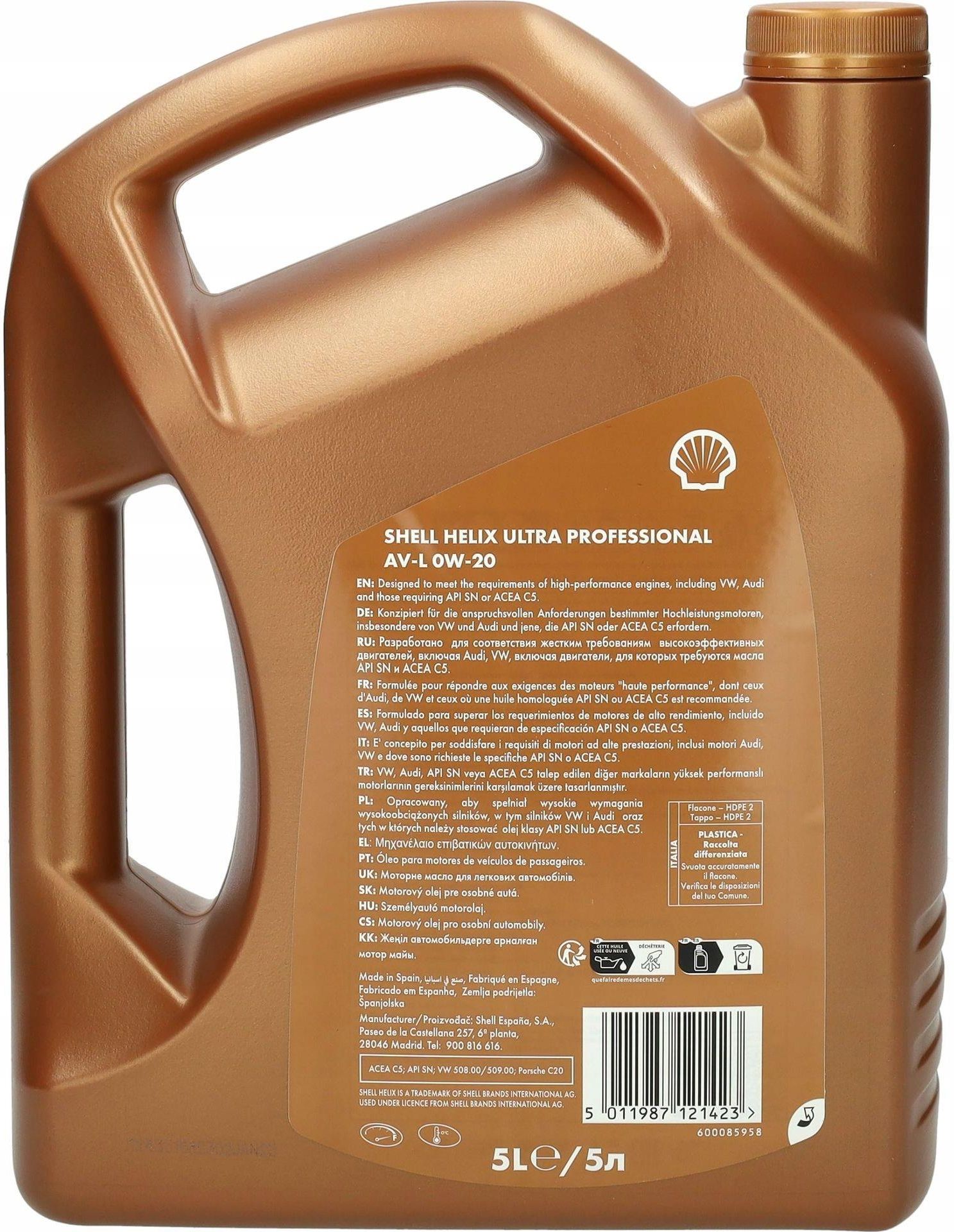 Shell Helix Ultra Professional Av-L 0W20 5L - opinie i ceny na Ceneo.pl