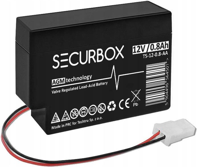 Bateria do zasilacza Securbox Mocny Akumulator Bezobsługowy Vrla Agm 12V 0.8Ah Zasilanie ...
