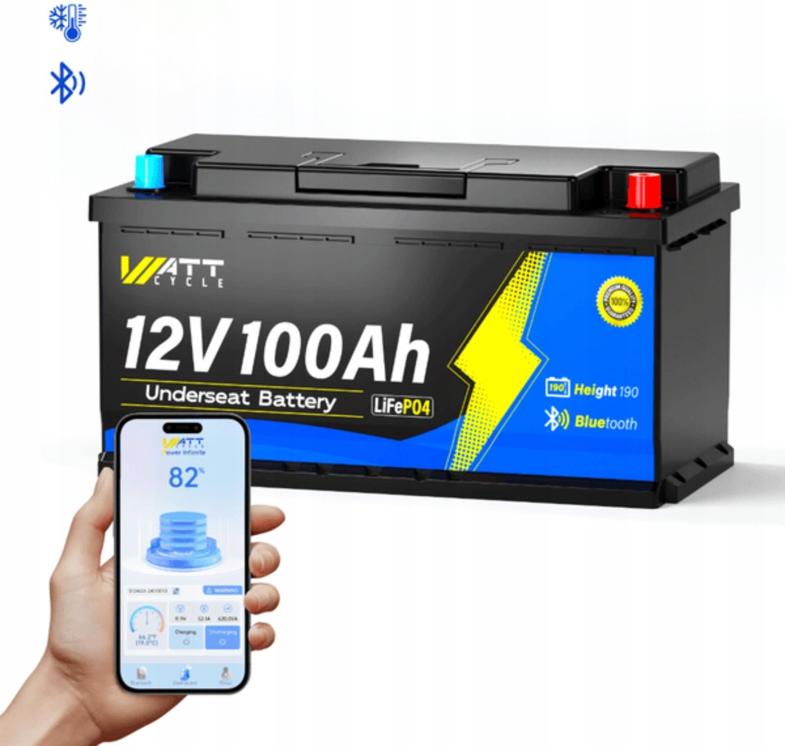 Bateria do zasilacza 12V 100AH LiFePO4 AKUMULATOR DO KAMPERA Z BLUETOOTH, MONTAŻU POD SIEDZENIEM ...