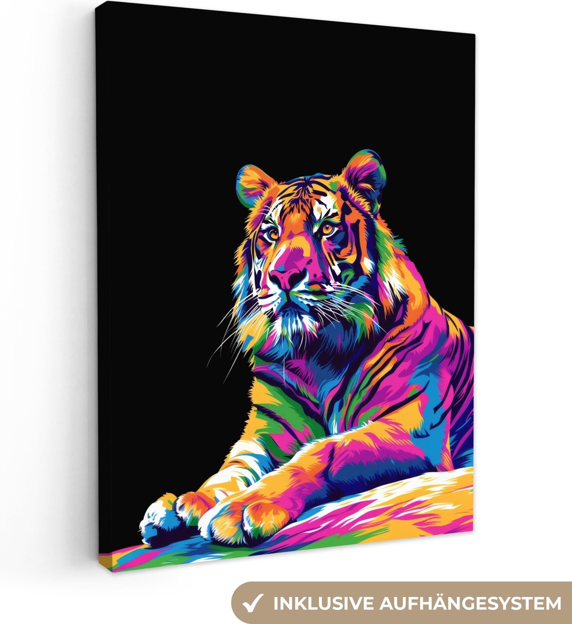 Muchowow Obraz Na Płótnie Tygrys Kolorowy Zwierzęta Czarny Neon ...