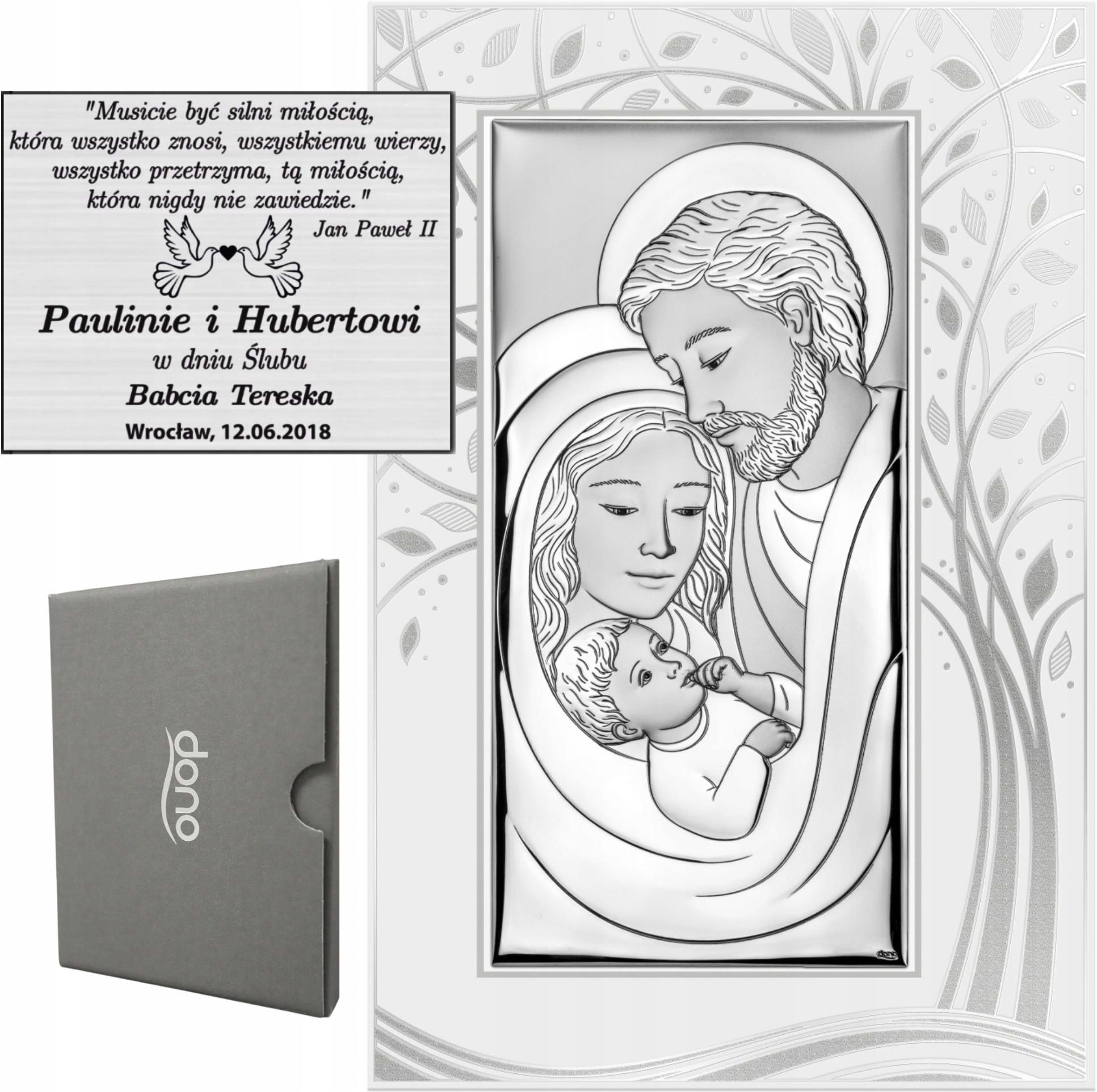 Srebrny Obraz Rodzina Święta Pamiątka Ślubu Grawer - Ceny i opinie - Ceneo.pl