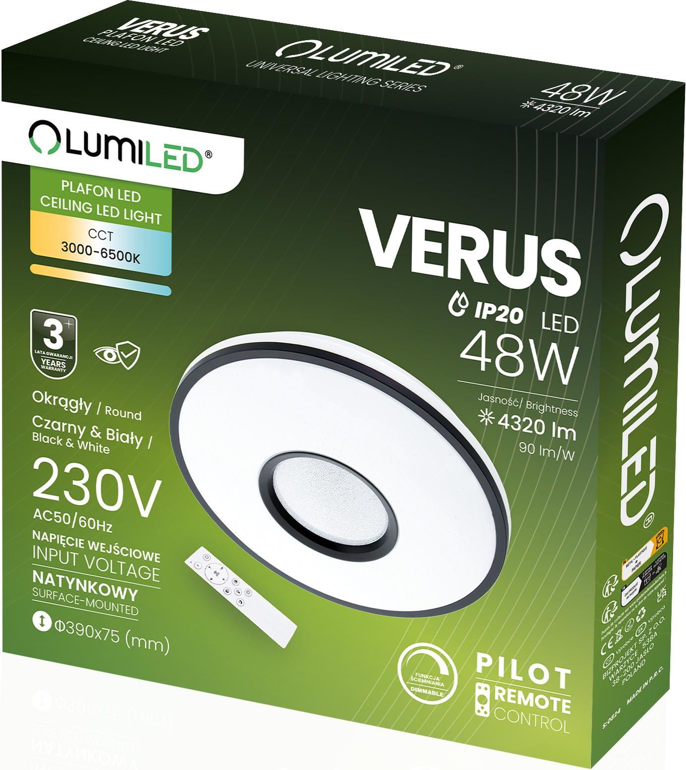 Lumiled Plafon Led Lampa Sufitowa Natynkowa Verus 48W Cct Biały Okrągły ...