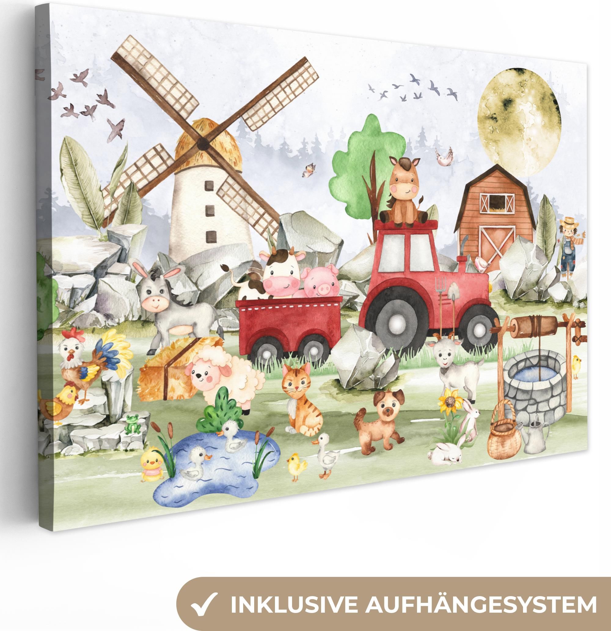 Muchowow Obraz Na Płótnie Farma Traktor Dzieci Zwierzęta 30X20Cm ...