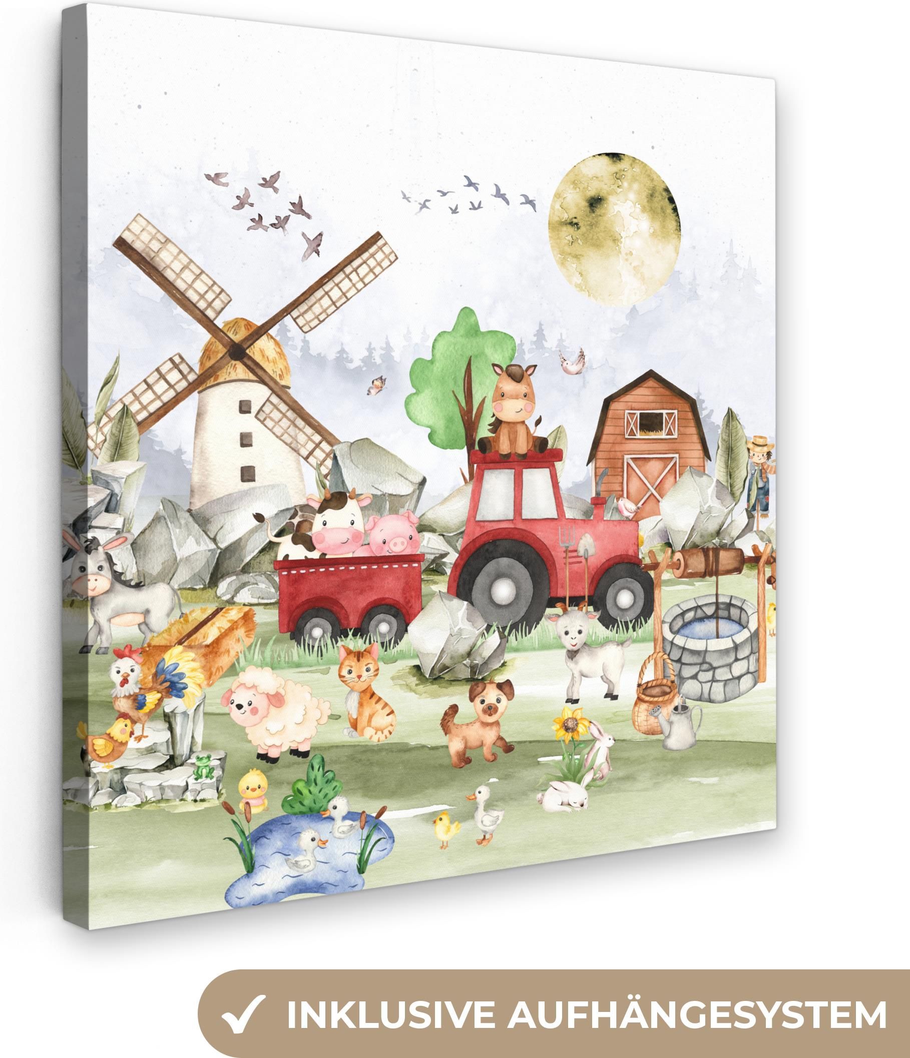 Muchowow Obraz Na Płótnie Farma Traktor Dzieci Zwierzęta 50X50Cm ...