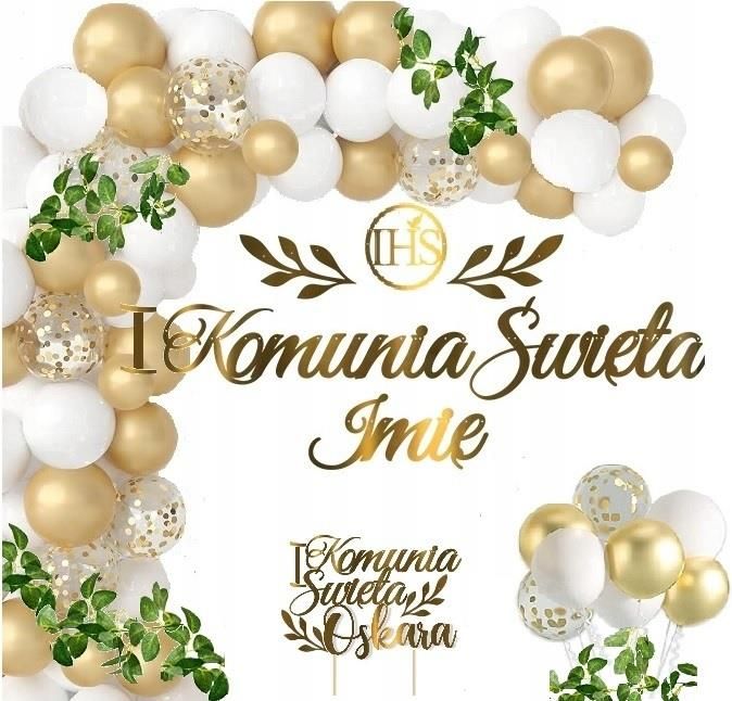 Extra Party Balony Dekoracje Liście Na Komunię Topper + Imię ZK2 - Ceny ...