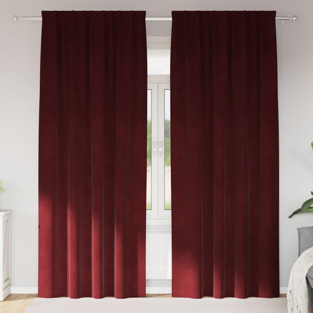 VidaXL Firany Blackout Z Taśmą 2 Sztuki Czerwony Winny Welur 140x225cm ...