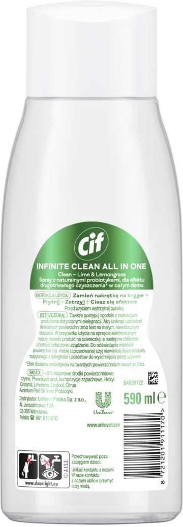 Cif Infinite Clean All in One Clean Lime & Lemongrass Spray Refill ...