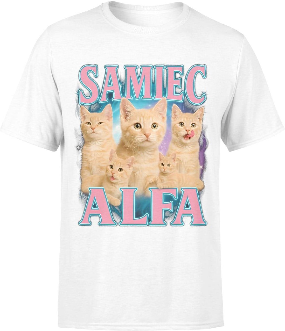 Samiec Alfa Z Kotami Kotkiem Pastelowa Męska koszulka (XXL, Biały ...