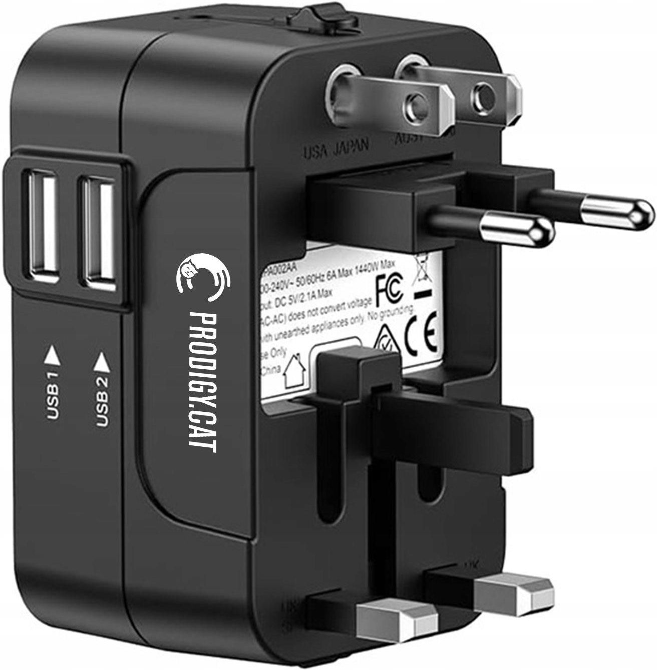 Prodigy.Cat Uniwersalny adapter wtyczka przejściówka do gniazdka 2xusb ...