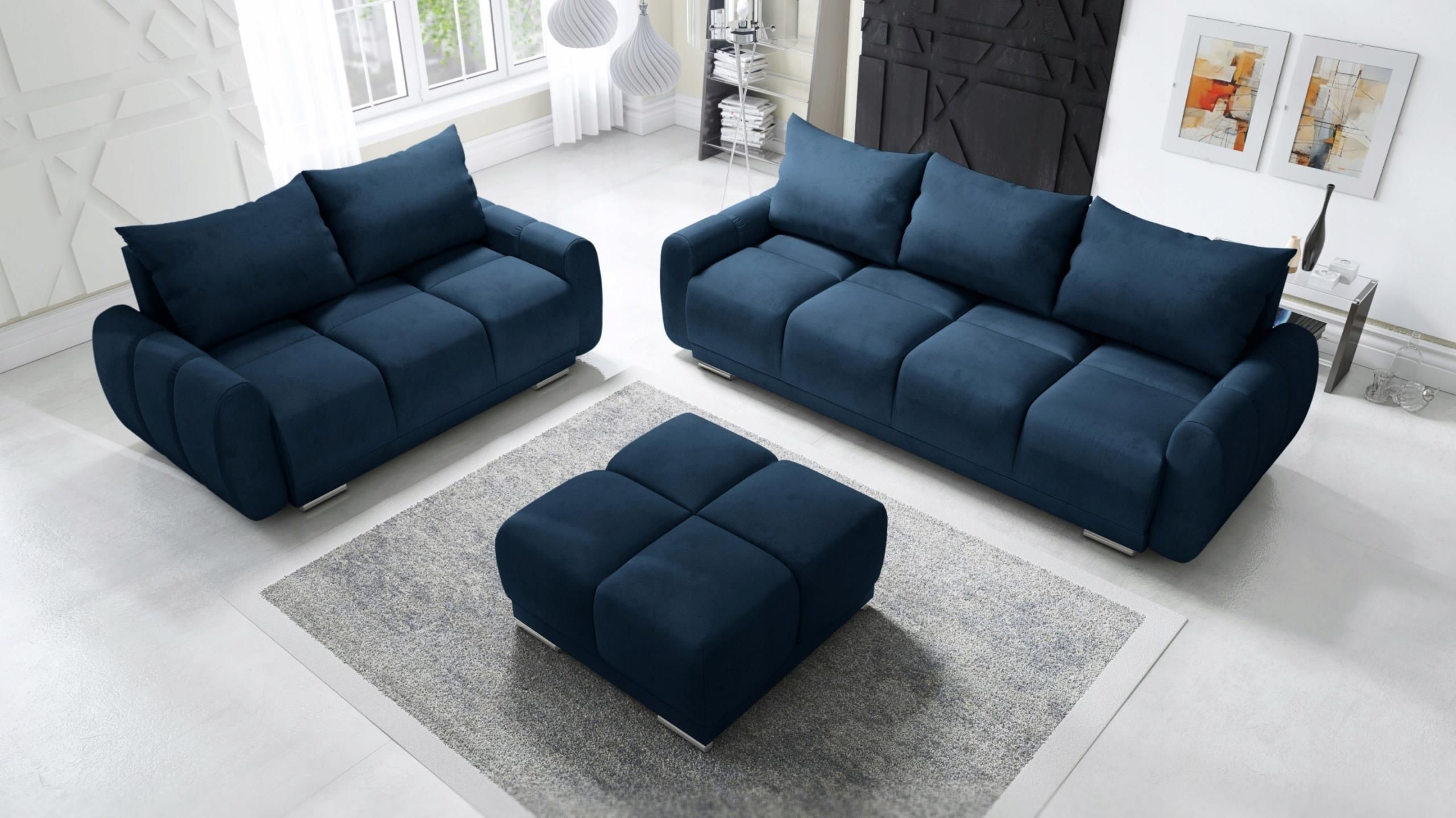 Dm Sm Pikowany Komplet Wypoczynkowy Kanapa Rozkładana Sofa Dwójka Pufa ...