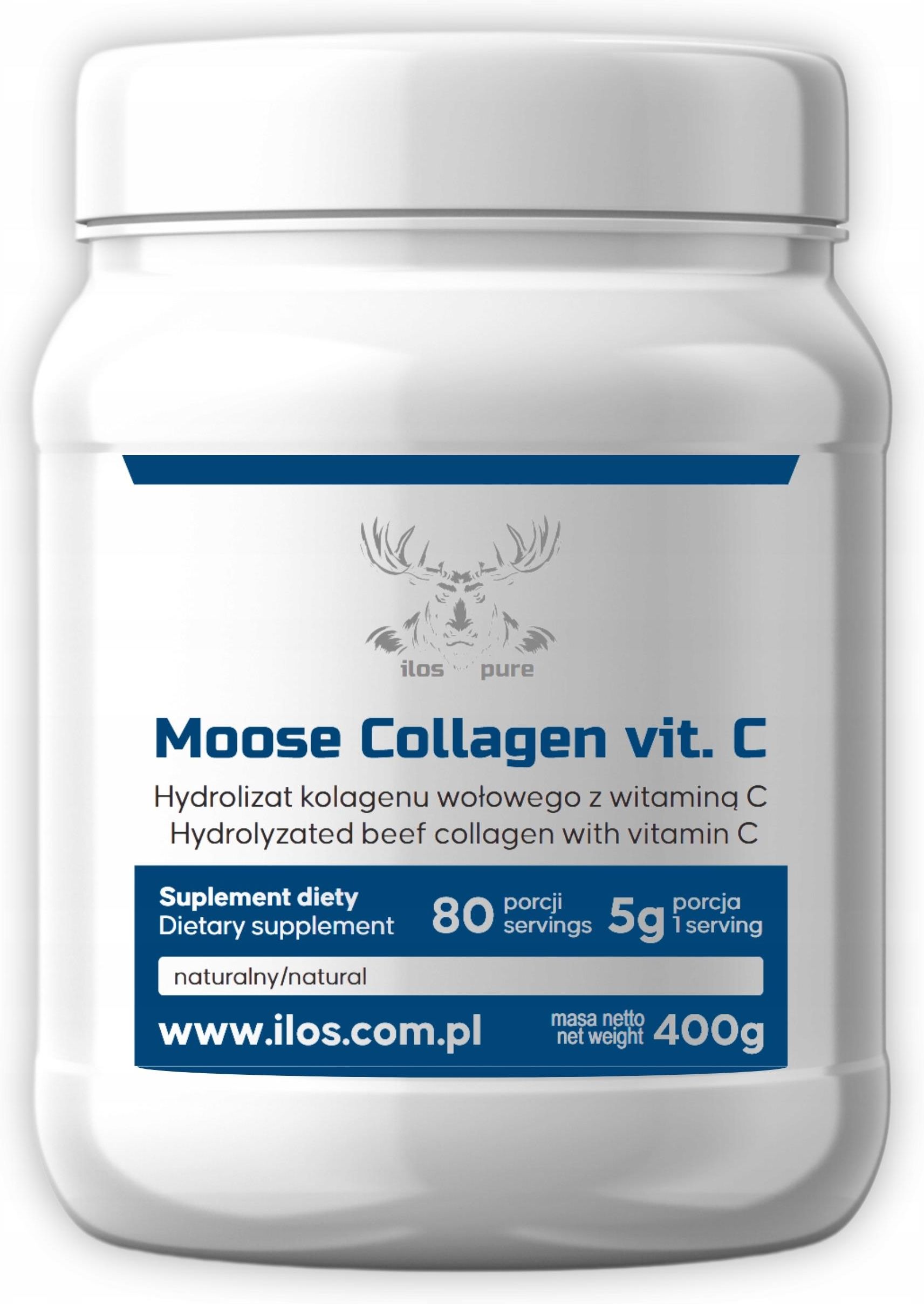 Ilos Moose Collagen Kolagen Wołowy Typ I III Z Wit. C 400g Naturalny ...