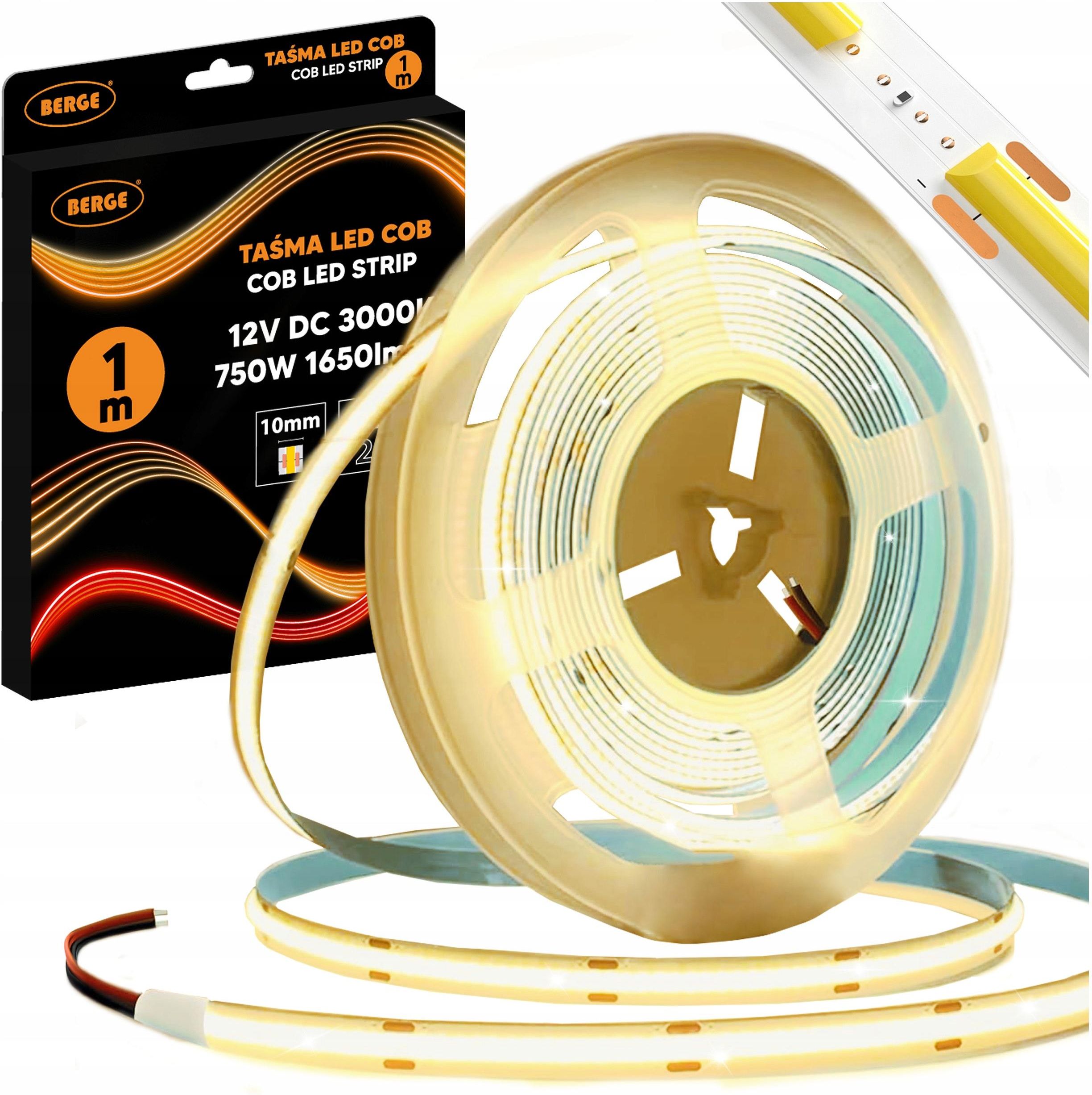 Berge Taśma Led Cob Neon 12V 1M 528 Diod 15W 1650Lm 3000K Ciepła 10Mm ...