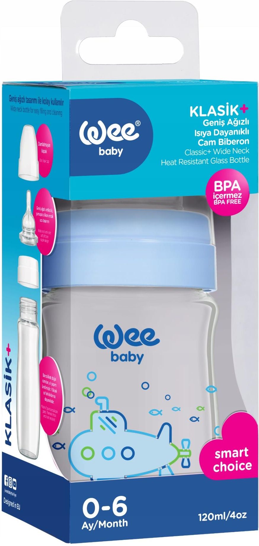 Wee Baby Butelka Żaroodporna 0M+ 120Ml Niebieska - Ceny i opinie - Ceneo.pl