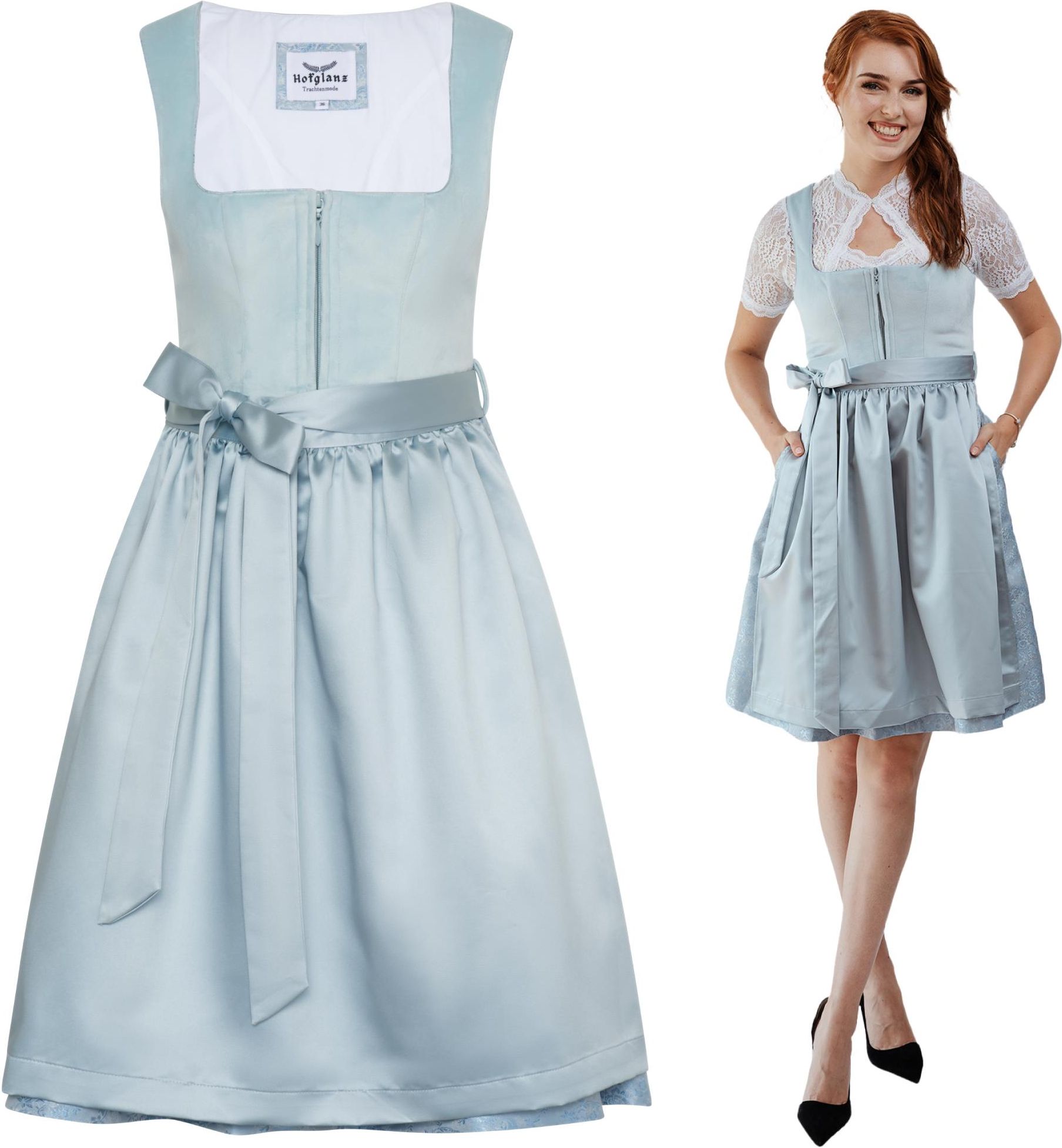 HOFGLANZ® Tradycyjny dirndl damski [SAMT / LIGHT BLUE / 36 ...