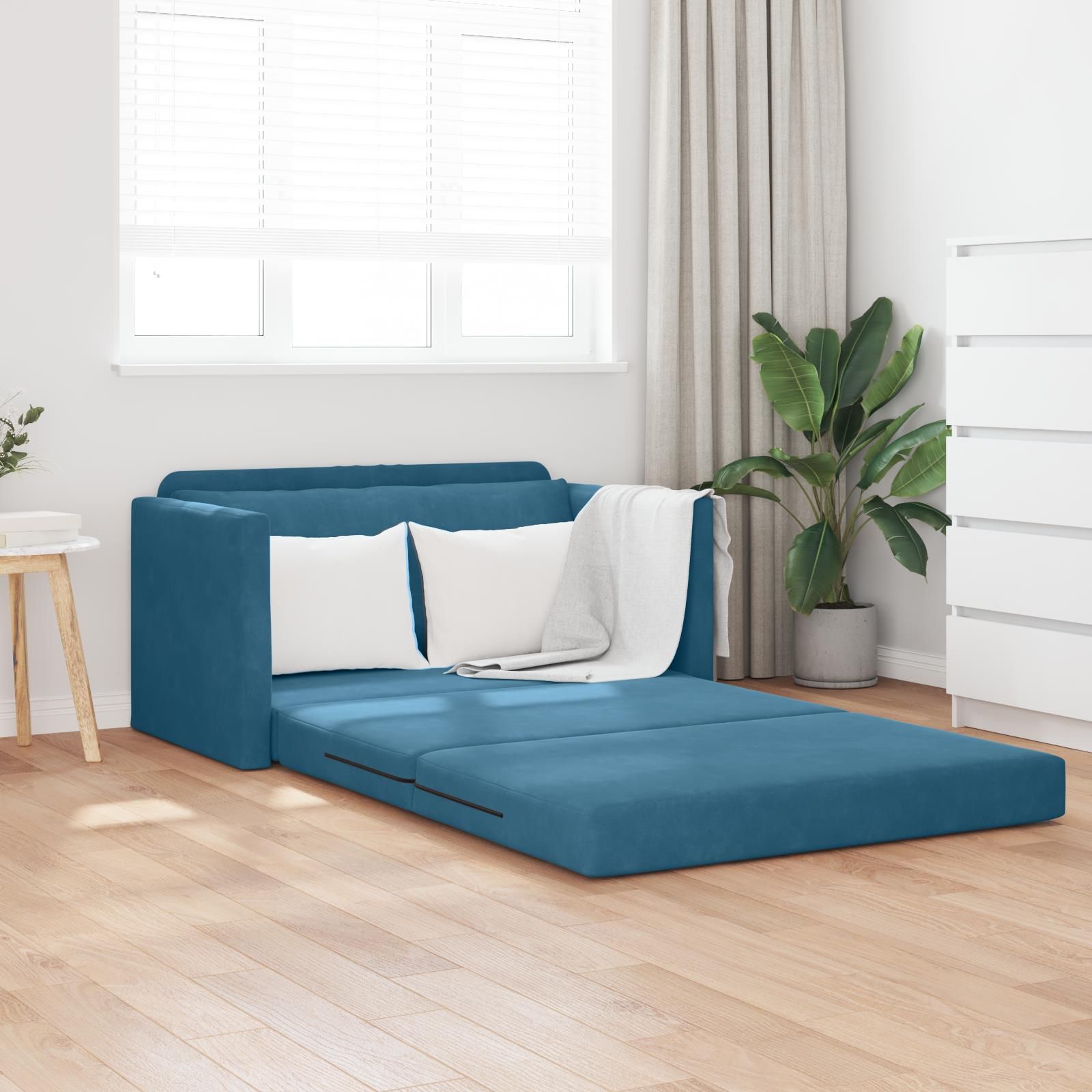 VidaXL Sofa Podłogowa 2 W 1 Niebieska 124X204X61Cm Aksamit (4106701 ...