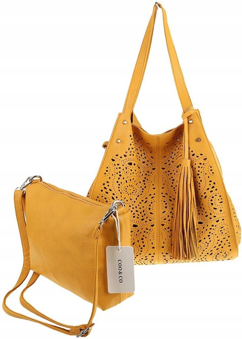 COO&CO WŁOSKA Torebka Damska Ażurowa na Ramię Worek Modna 1505 Yellow ...