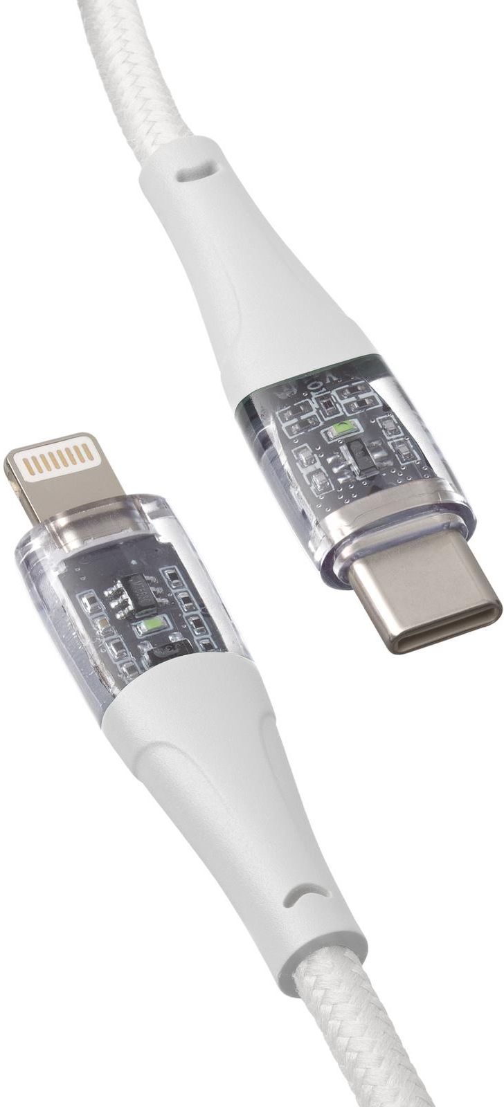 QUALO Transparent kabel nylonowy USB-C - Lightning 1,5m 2,4A biały QTCN ...