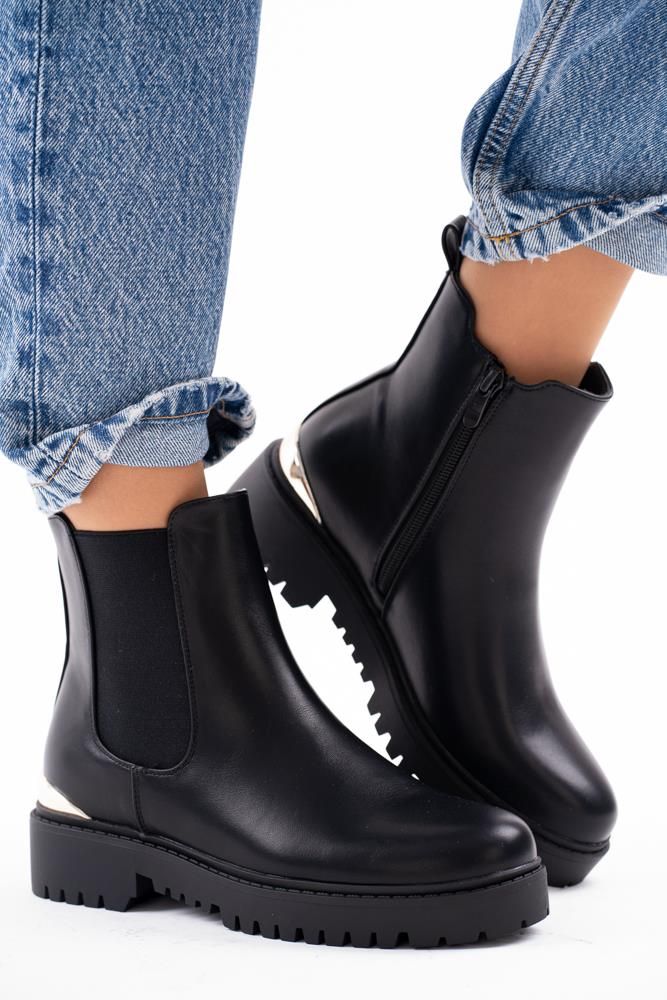 Sklep-Szpilka24 Czarne Botki Sztyblety Płaskie Z Gumą Na Boku 39 - Ceny ...