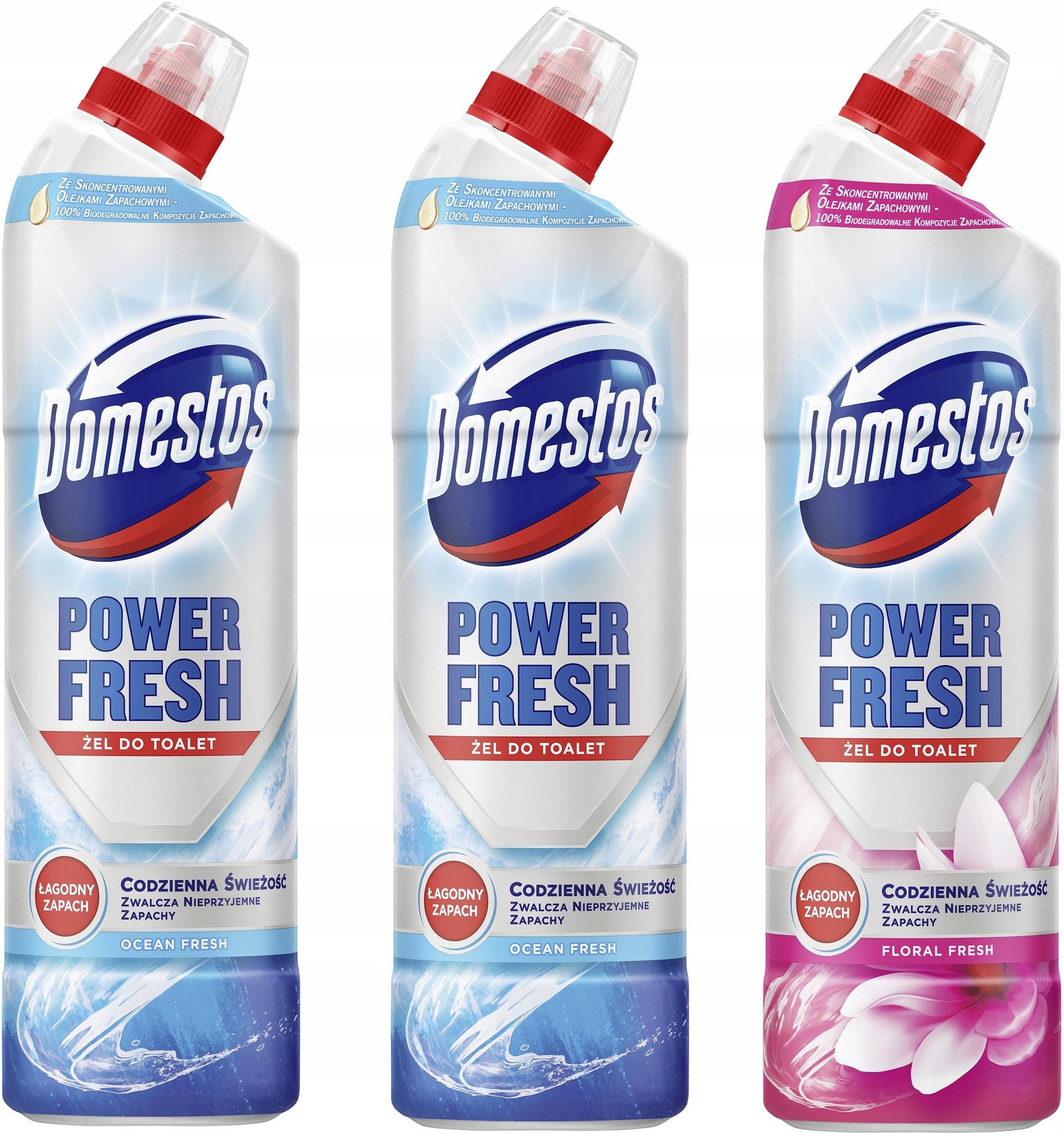 Domestos Power Fresh Żel do Toalet Ocean Fresh 2x700ml +Floral Fresh ...