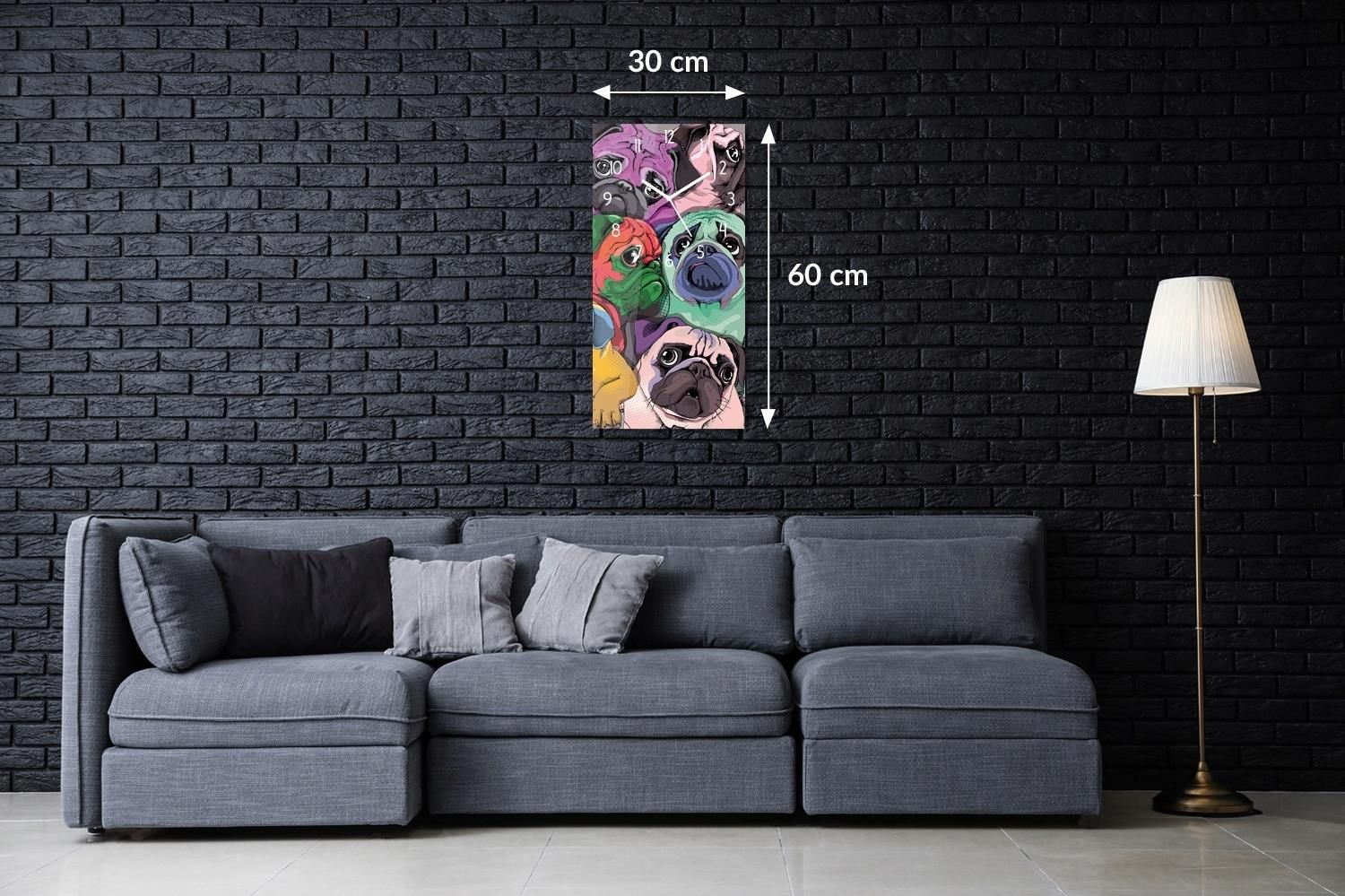 Artprintcave Foto-Zegar Rysunek Psy Mopsy 30x60 Ozdobny ...
