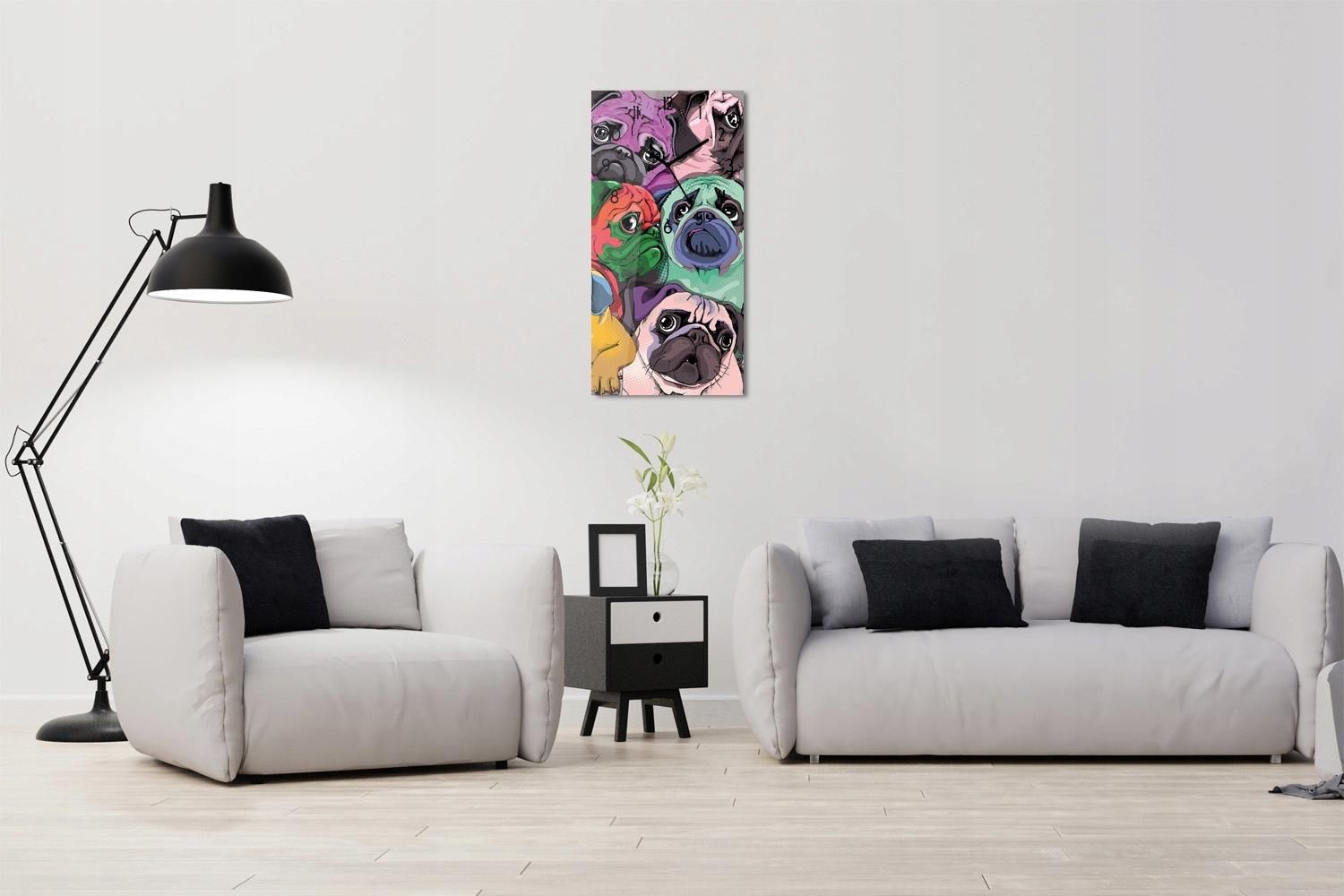 Artprintcave Foto-Zegar Rysunek Psy Mopsy 30x60 Ozdobny ...