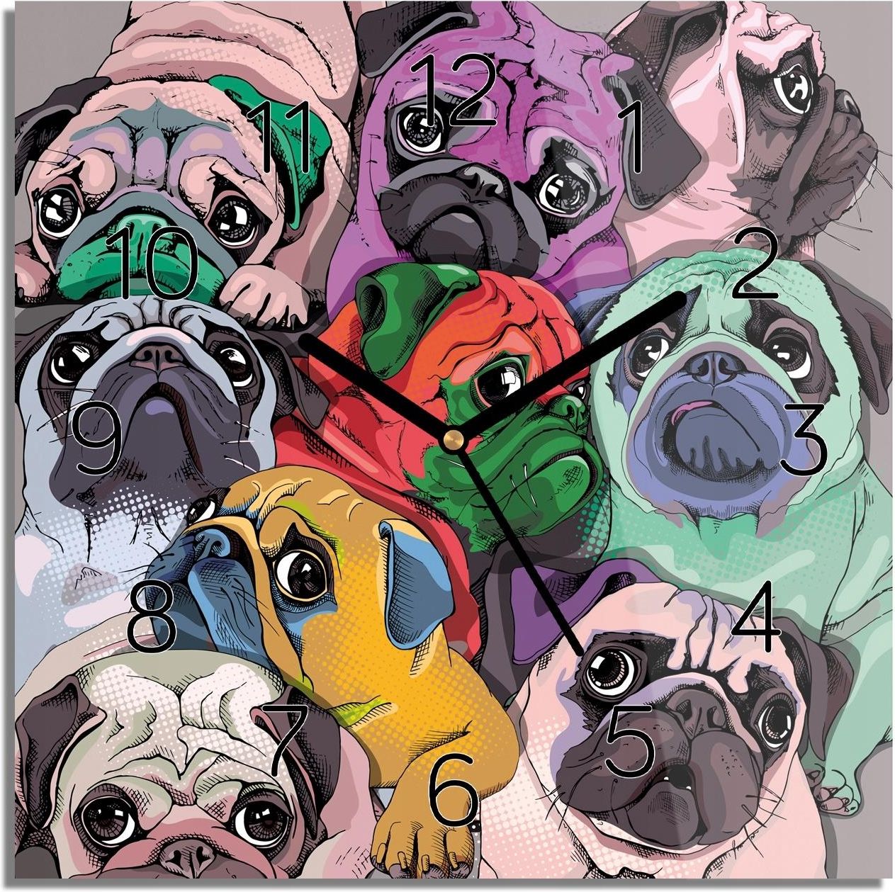 Artprintcave Rysunek Psy Mopsy Foto-Zegar Z Grafiką 30x30 Cichy ...