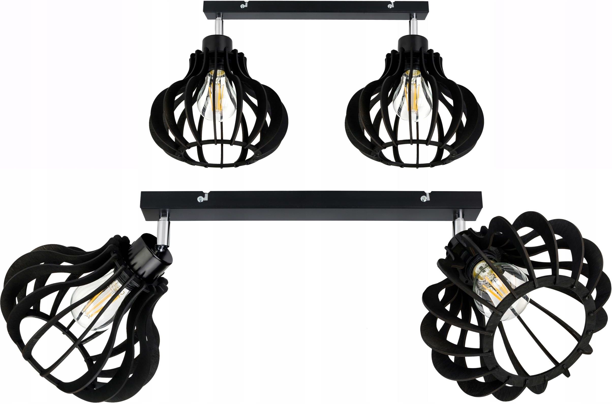 Led-One Lampa Sufitowa Plafon Ruchomy Żyrandol Loft Klosz Czarny Drewno Na 2X E27 (Mg1075B0402 ...