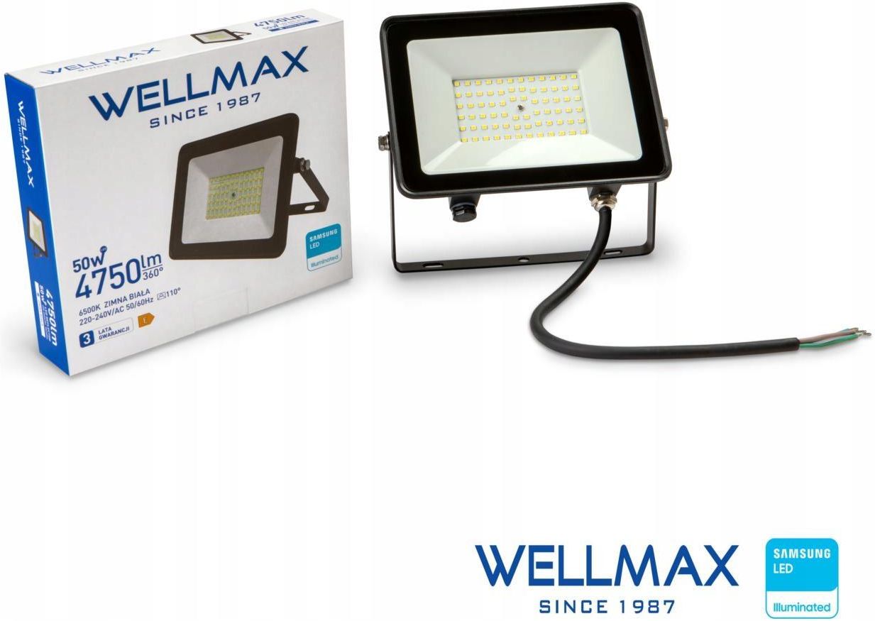 Lampa warsztatowa Wellmax Naświetlacz Samsung 50W 4750lm 6500K IP65 ...