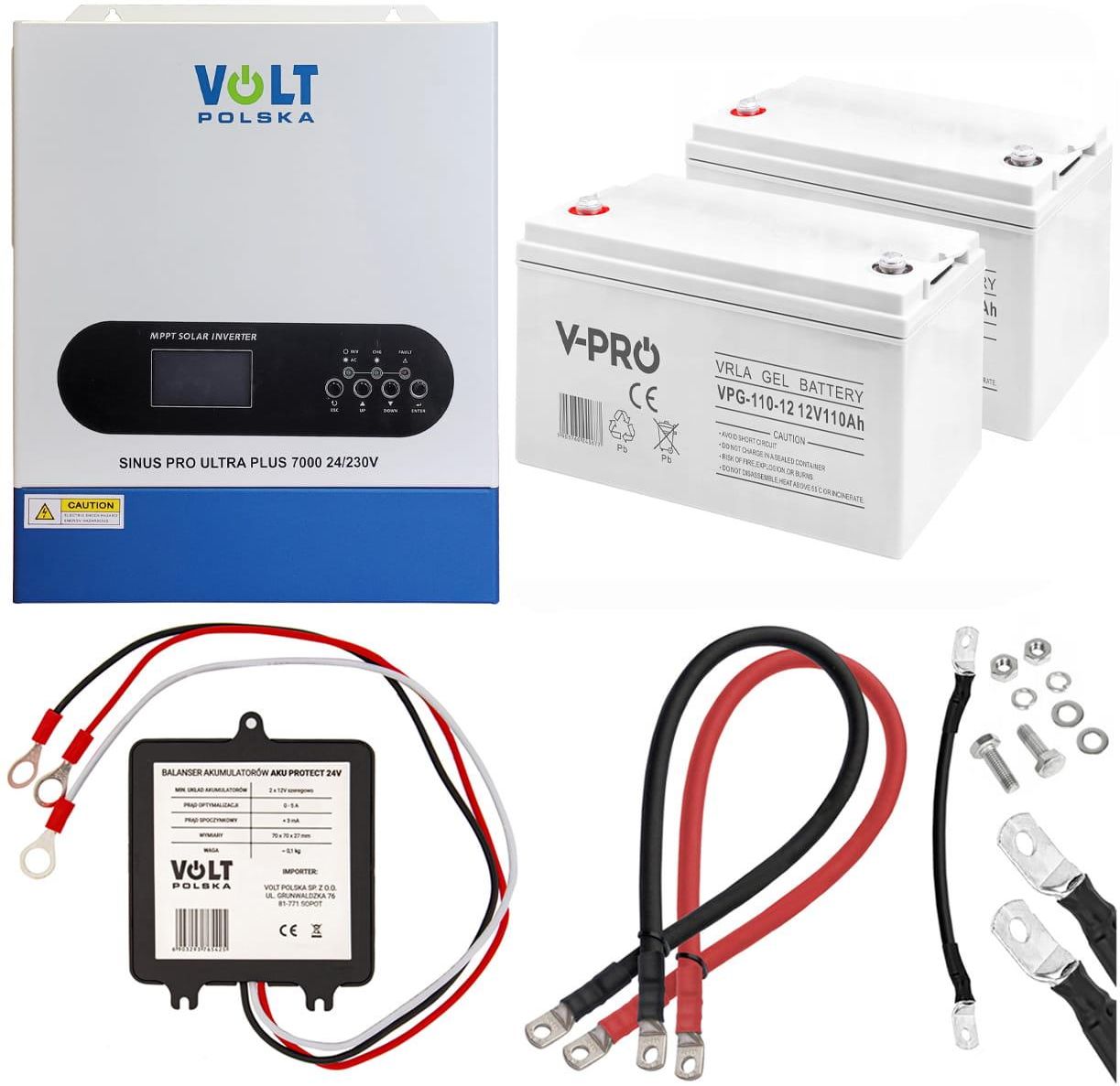 Zestaw: inwerter solarny Volt Polska Sinus PRO ULTRA PLUS 7000 24V ...