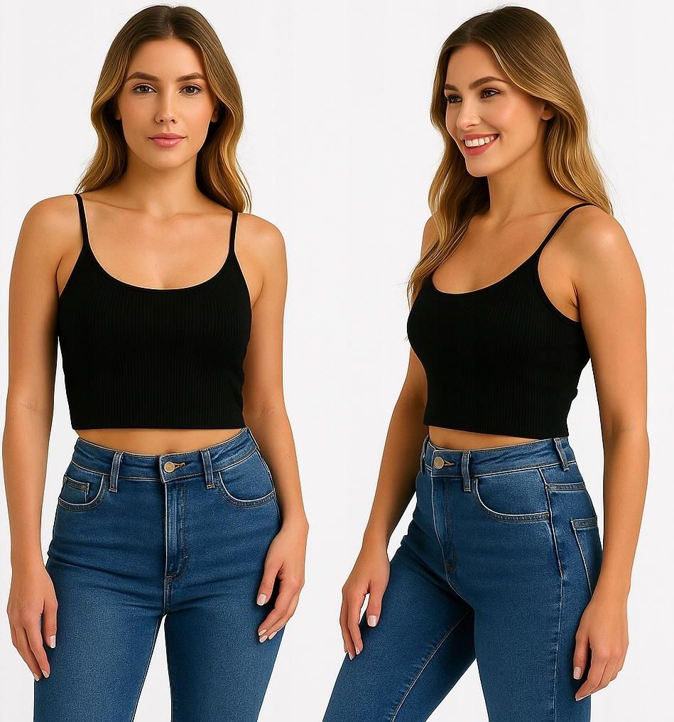 Danny Top Damski Czarny Z Prążkowanej Dzianiny Crop Na Ramiączkach M ...